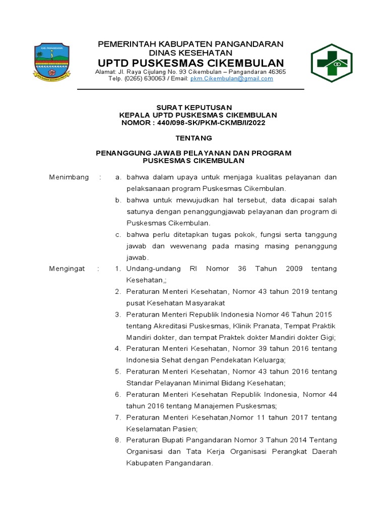 2.3.1.2 Dan 2.3.1.3 SK Penetapan Penanggung Jawab Program Dan Upaya ... 2.3.1.2 Dan 2.3.1.3 SK Penetapan Penanggung Jawab Program Dan Upaya ...