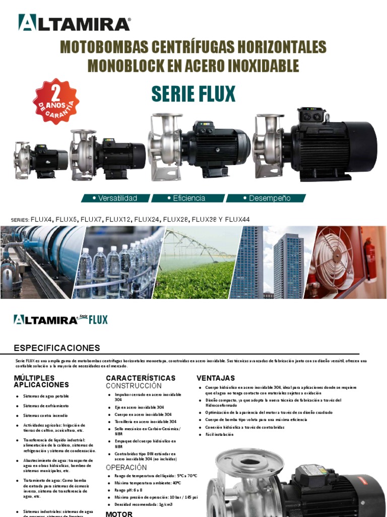 Ficha Técnica Bombas Altamira Flux | PDF
