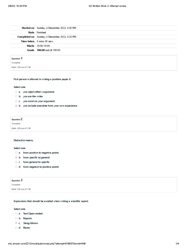 Q2 Written Work 2 - Attempt Review | PDF