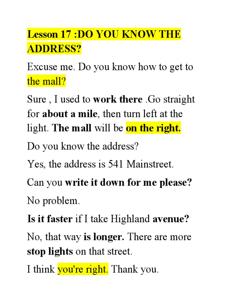 Lesson 17:do You Know The Address? | PDF