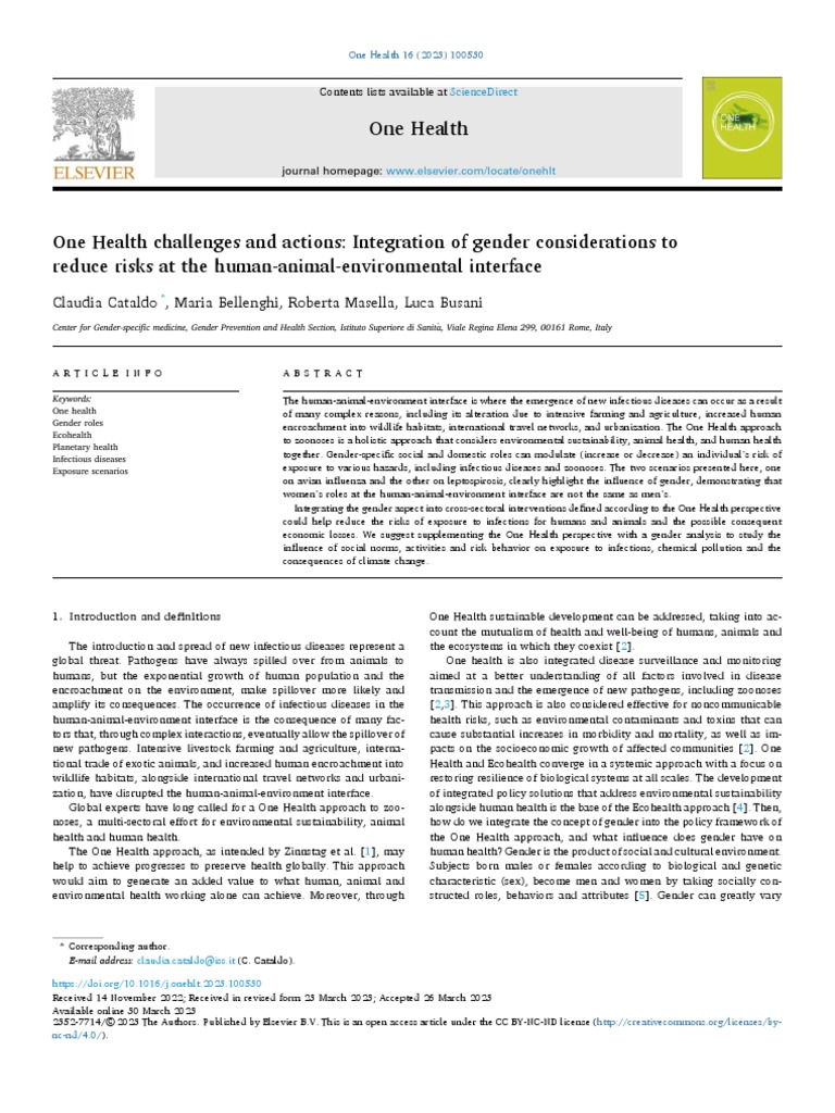 One Health Challenges and Actions - Integration of Gender ...