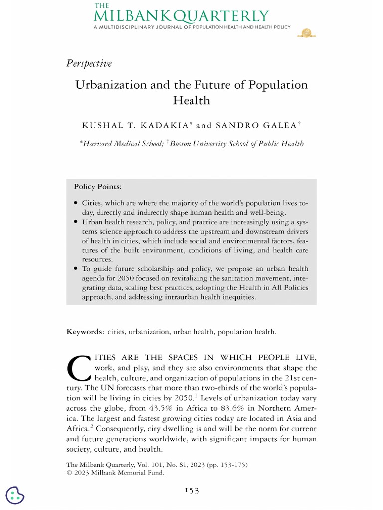 Urbanization and the Future of Population Health | PDF