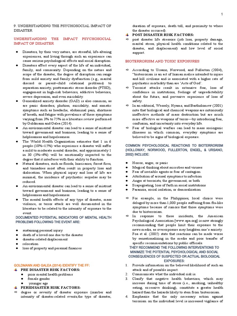 Psychosocial Effects of Disasters Explained | PDF