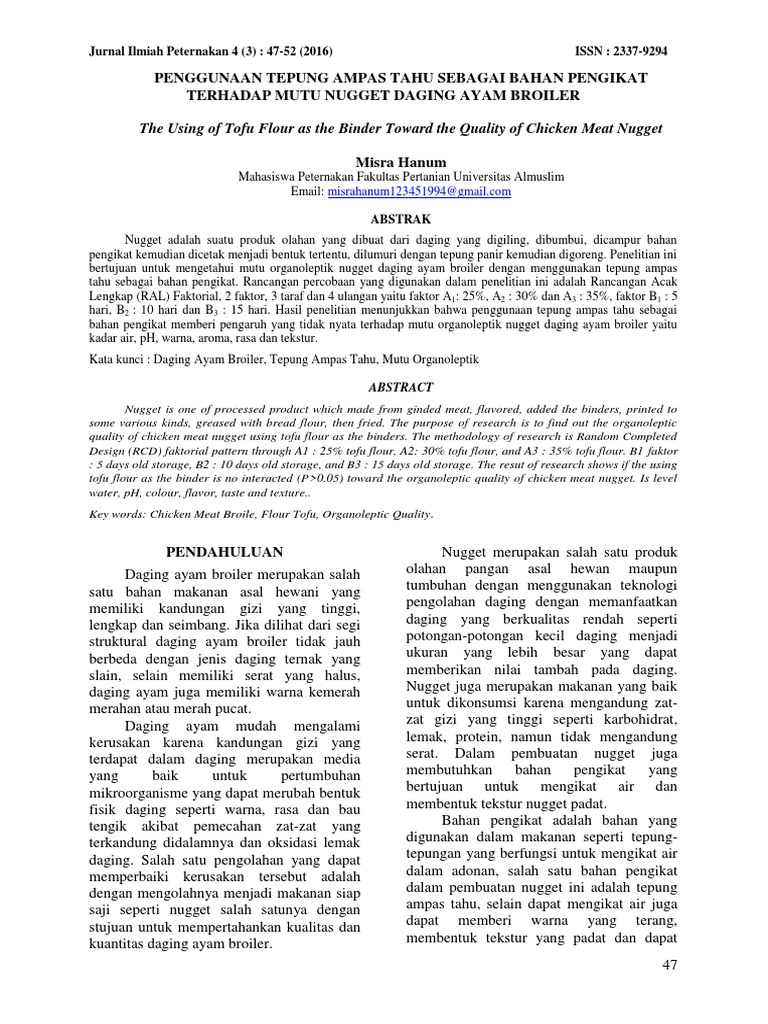 Penggunaan Tepung Ampas Tahu Sbg Pengikat Nugg Pdf