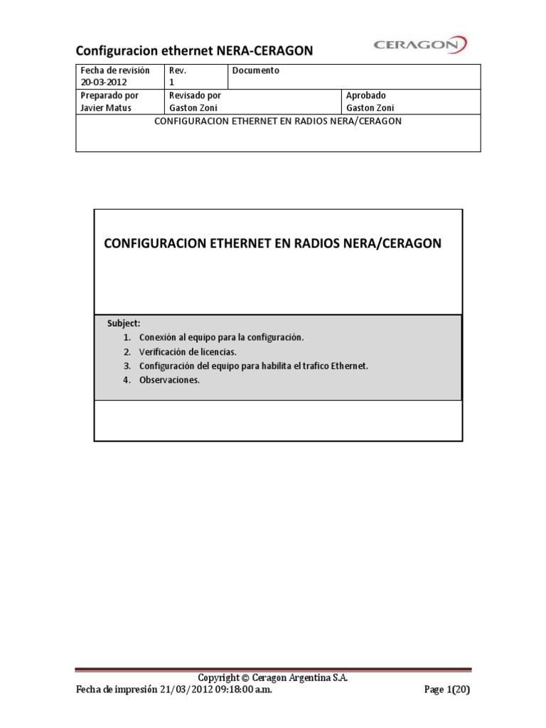 Configuracion Ethernet en NERA-CERAGON | PDF