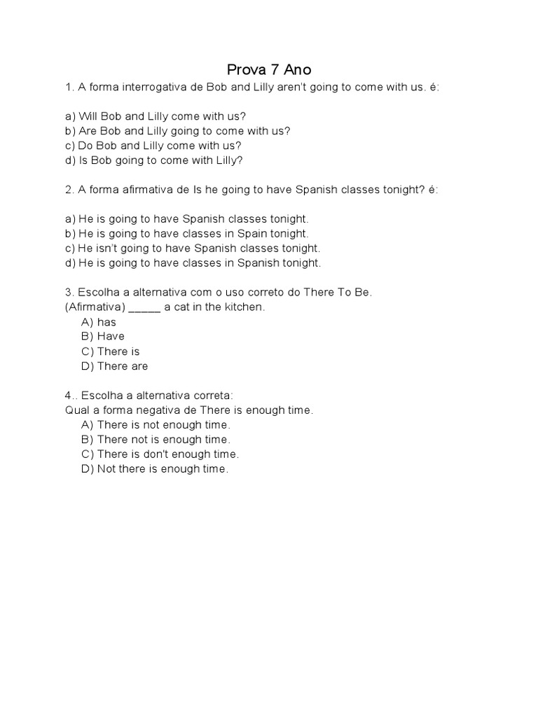Prova 7 Ano Inglês | PDF