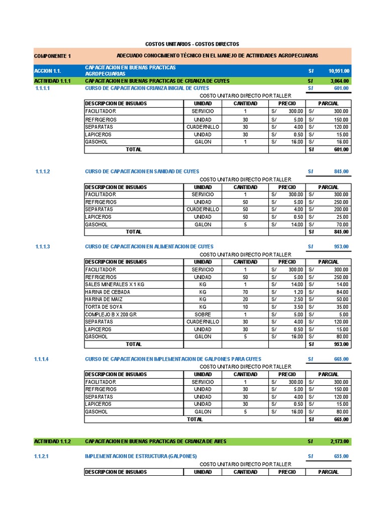 Costos Unitarios Comp 01 | PDF