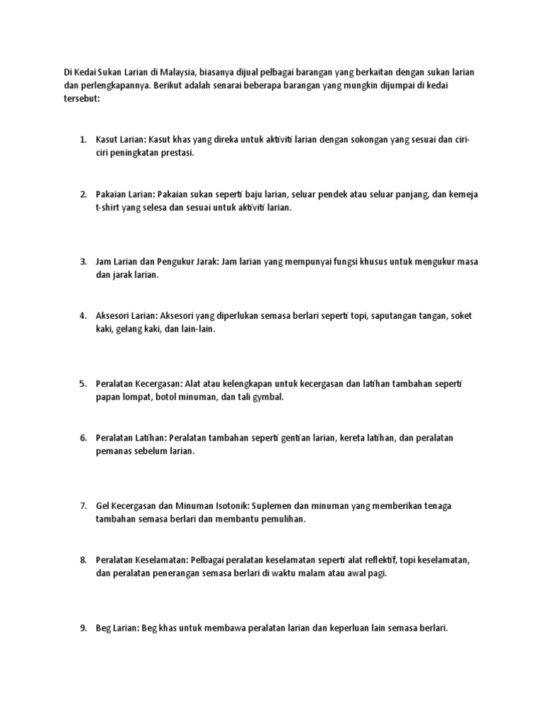 Barangan Jualan Di Kedai Sukan Larian | PDF