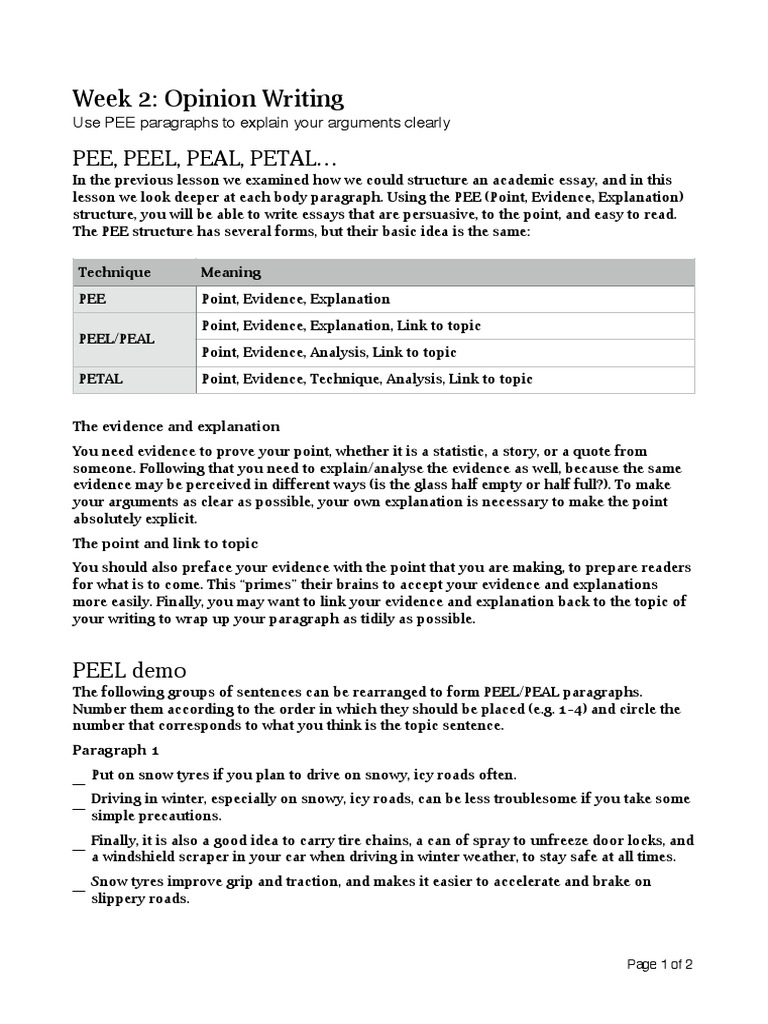 Opinion Writing - PEEL Paragraphs | PDF