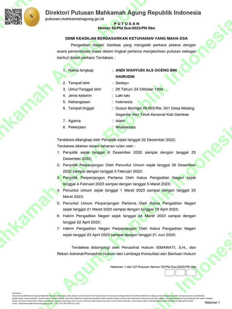 Putusan 52 Pid - Sus 2023 PN Sbs 20230808142201 | PDF