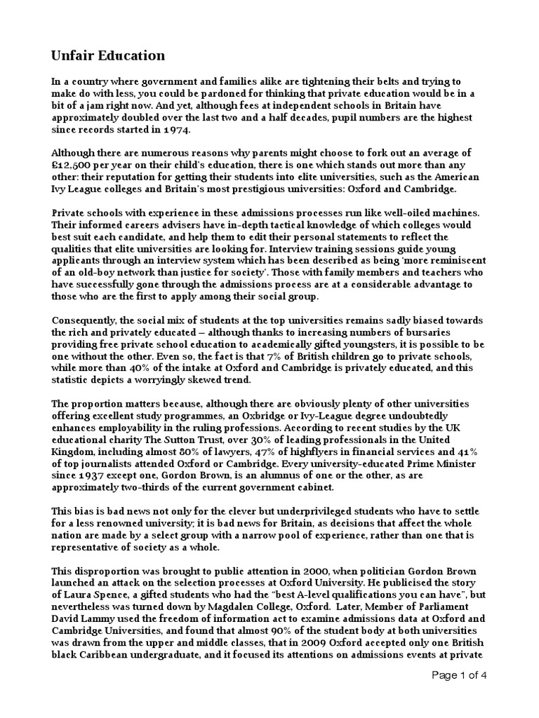 2B. Unfair Education - Reading Comprehension | PDF