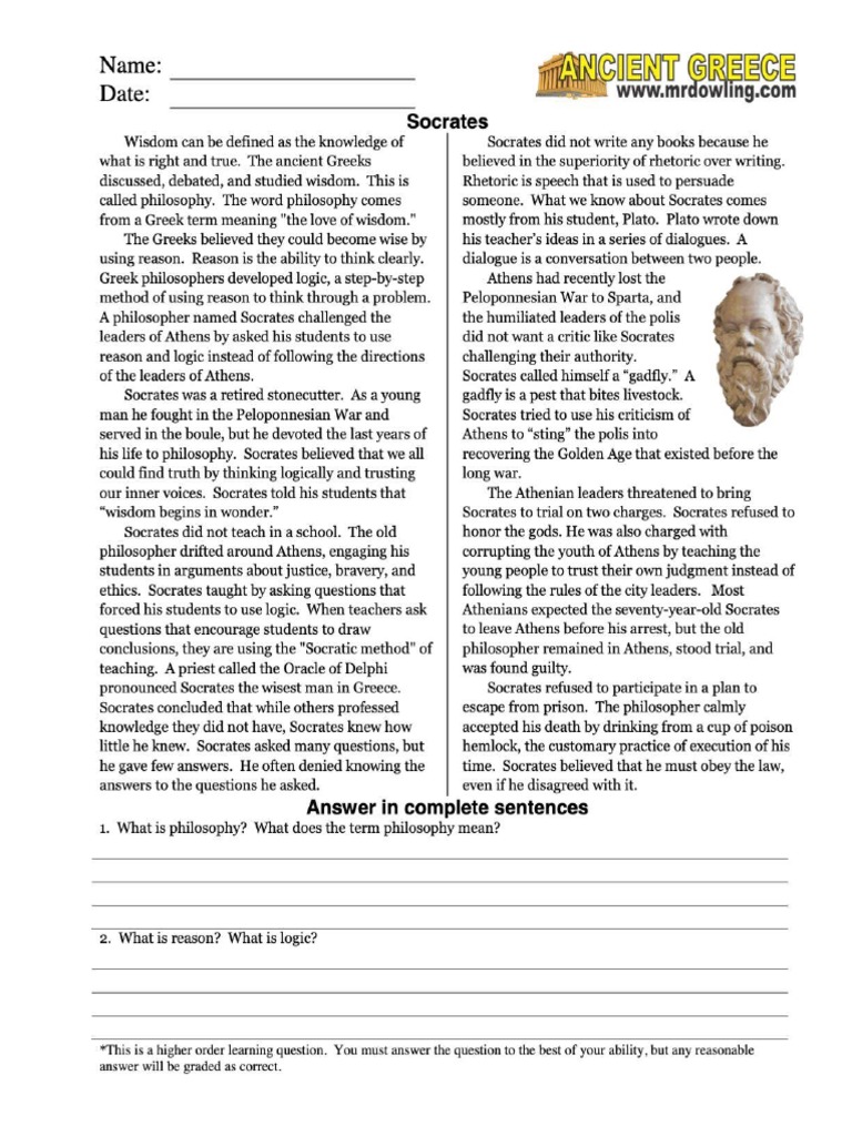 Socrates Worksheet | PDF