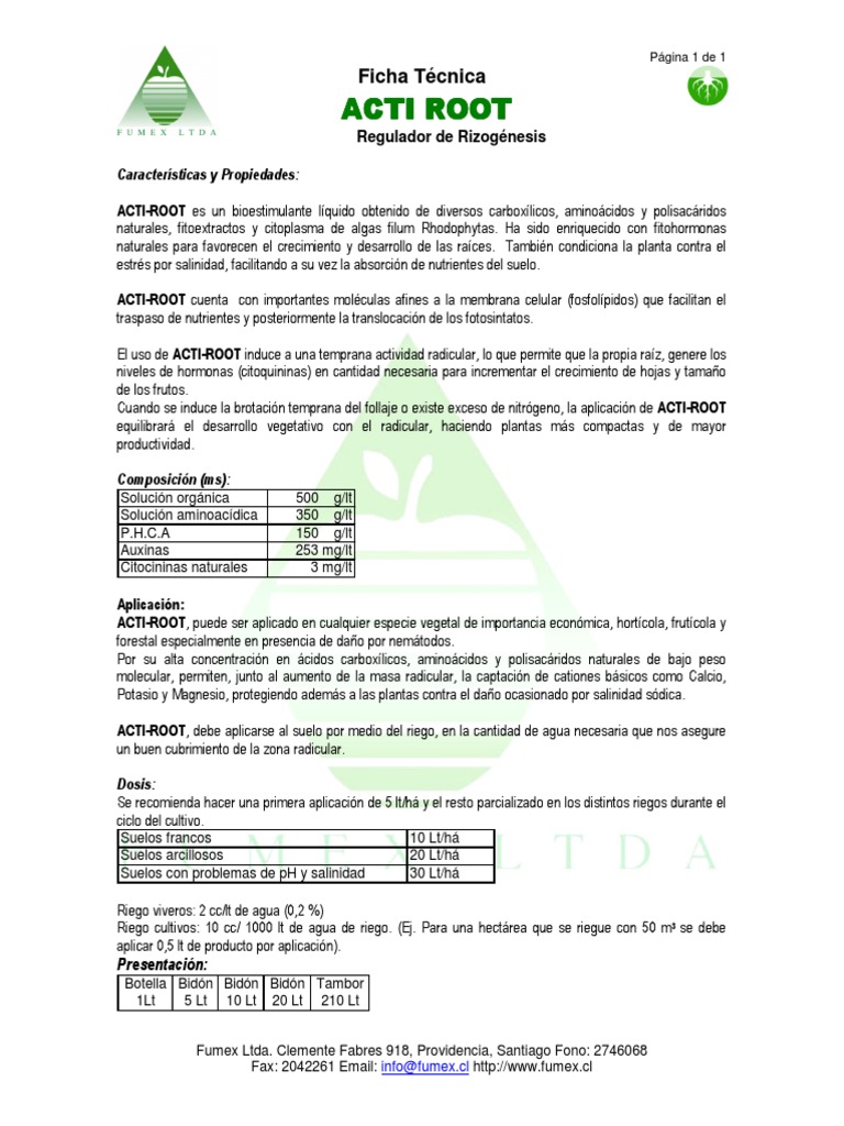 Ficha Tecnica ACTI-ROOT | PDF