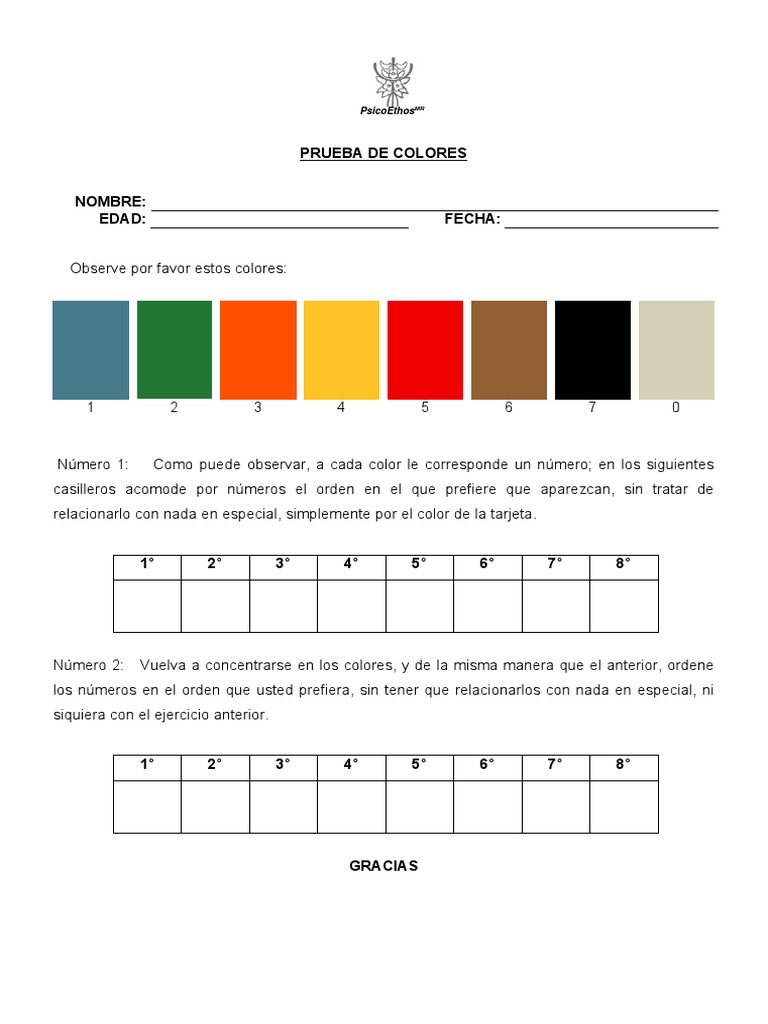 Test de Los Colores Lüscher (Formato) | PDF Test de Los Colores Lüscher (Formato) | PDF