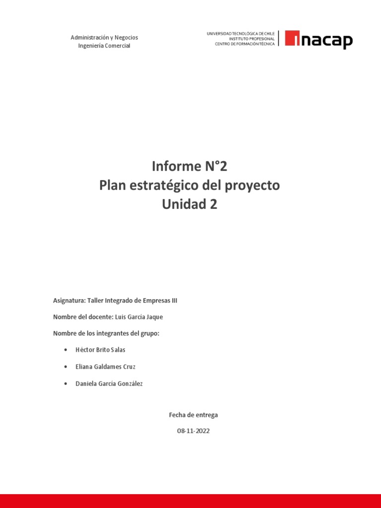 INFORME 2 TALLER INTEGRADO DE EMPRESAS Hector Brito Eliana Galdames Daniela Garcia | PDF