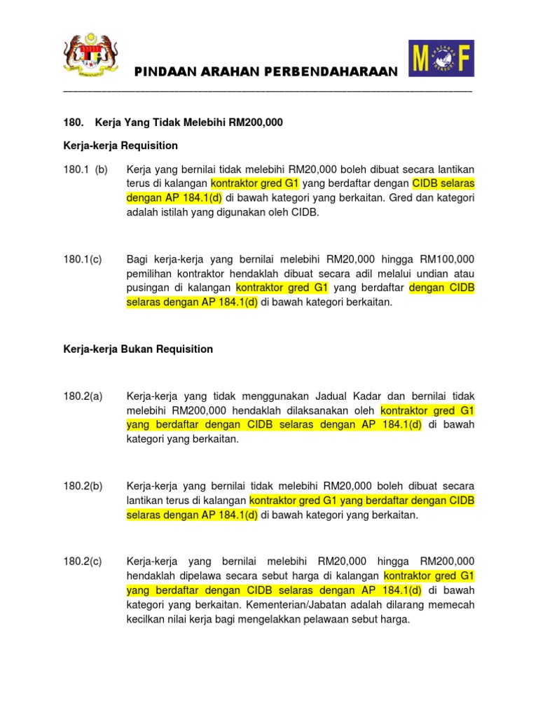 AP 180 Kerja Yang Tidak Melebihi RM 200 000 | PDF
