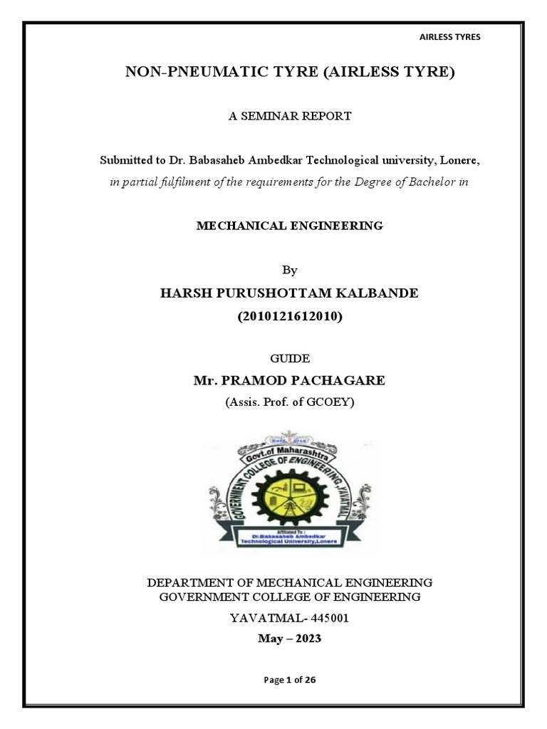 Report On Non-Pneumatic Tyres | PDF | Science & Mathematics