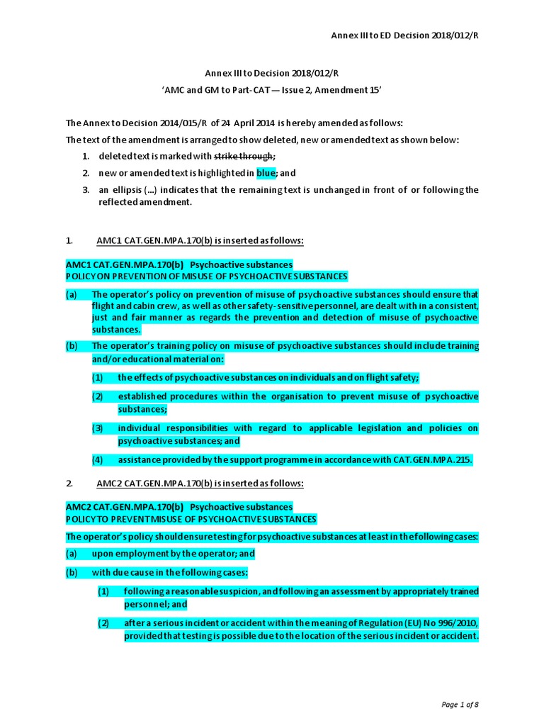 Aviation Psychoactive Substance Policy | PDF