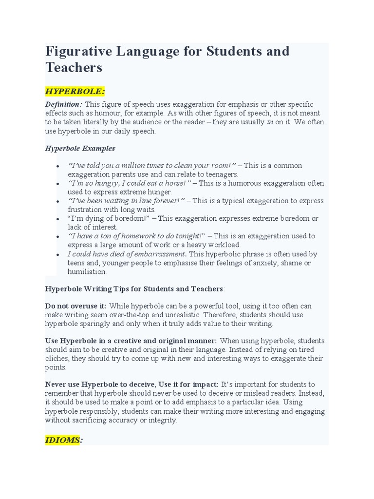 Figurative Language For Students and Teachers | PDF