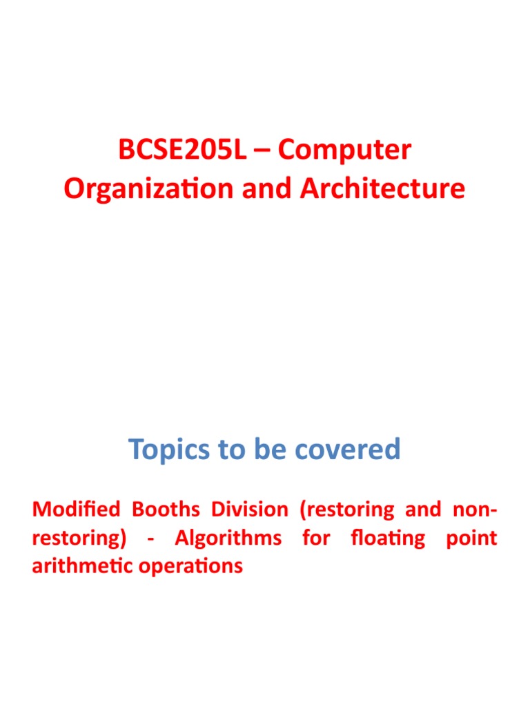 BCSE205L-Module 2 Division and Floating Point Arithmetic | PDF