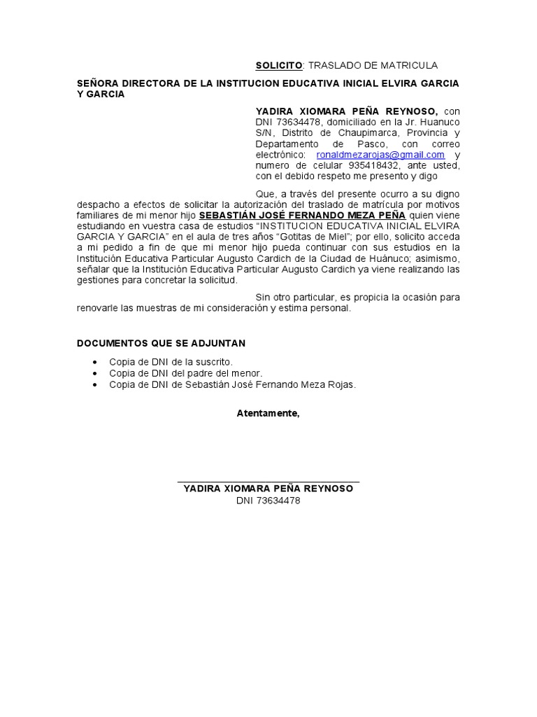 Solicito Traslado | PDF