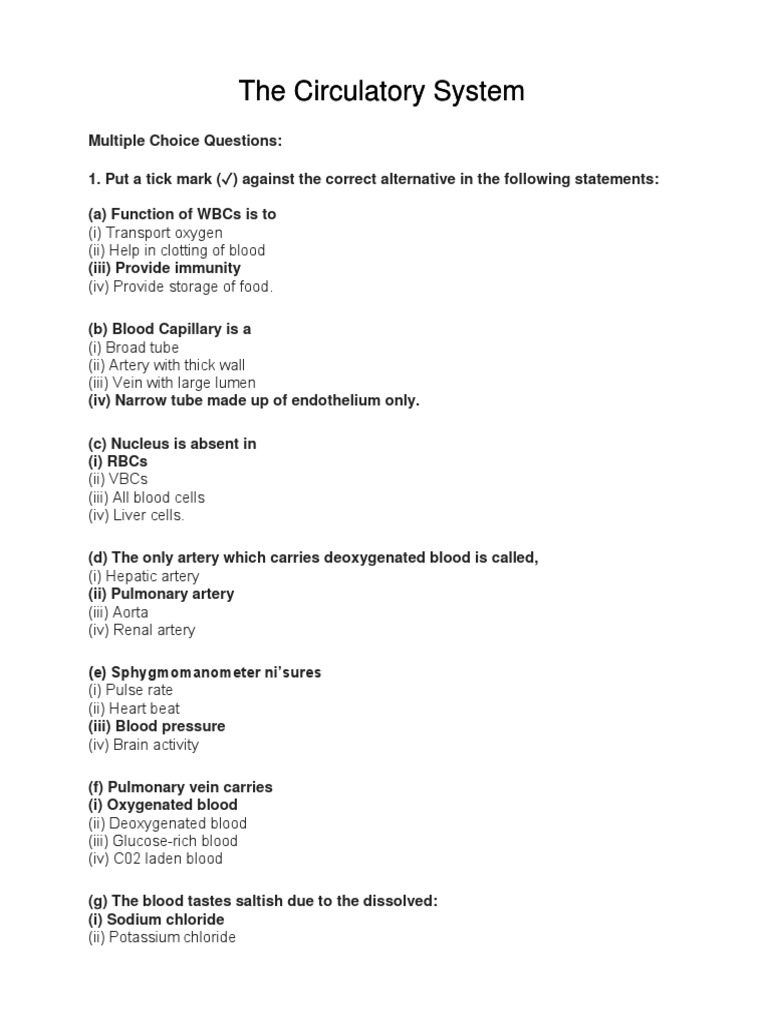 Selina Concise Biology Solutions Class 6 Chapter 6 The Circulatory System | PDF