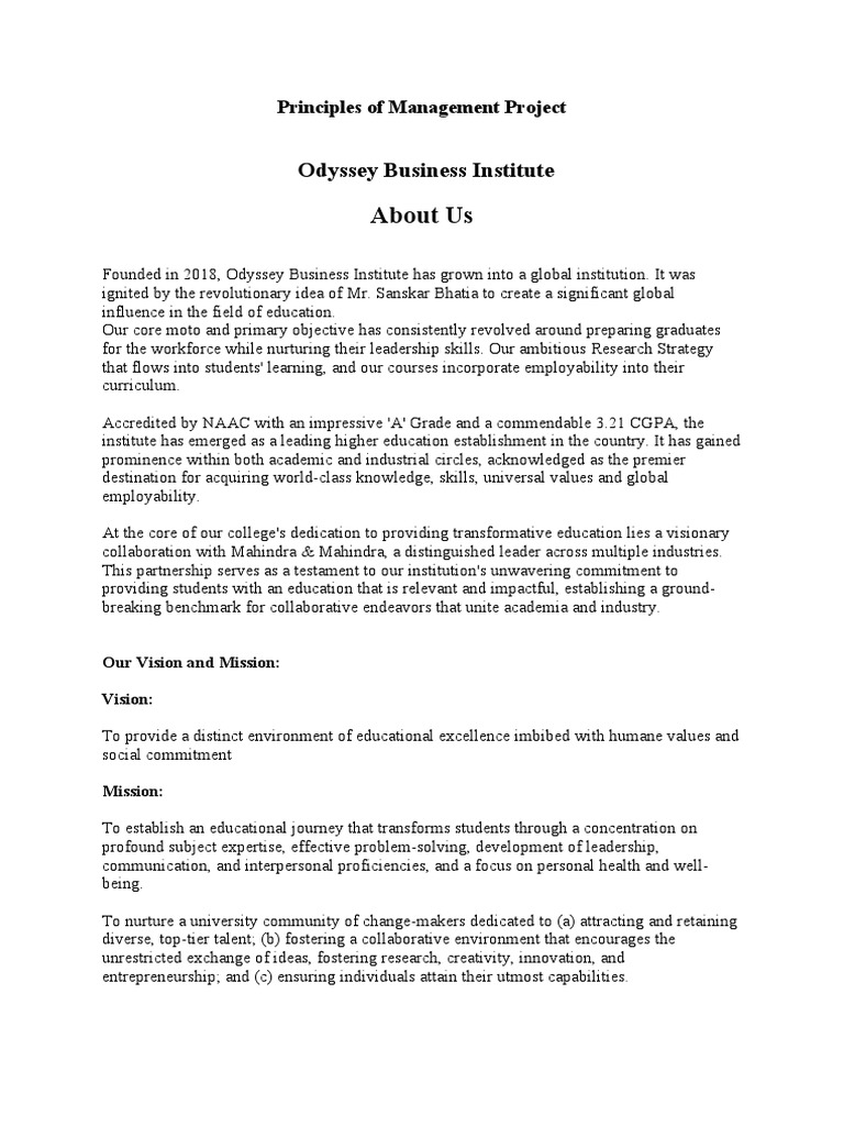 Principles of Management Project - Sanskar Phase1 | PDF