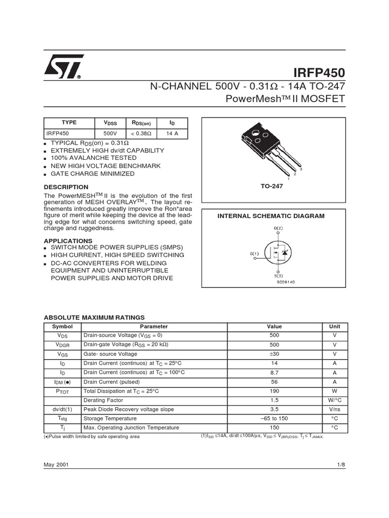 IRFP450 Mosfet 500V 14A | PDF | Mosfet | Diode