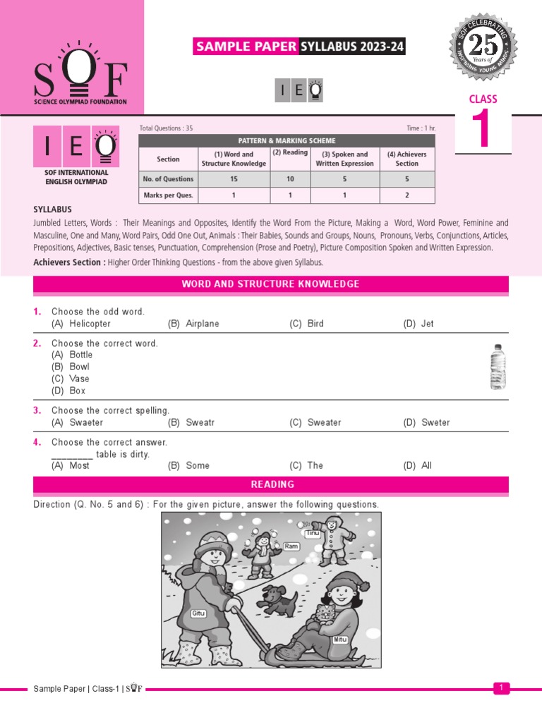 Ieo Sample Paper Class-1 | PDF