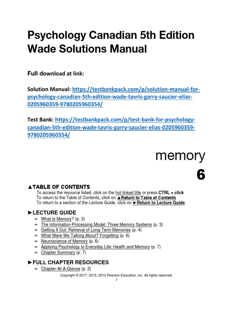 Psychology Canadian 5th Edition Wade Solutions Manual Download Pdf