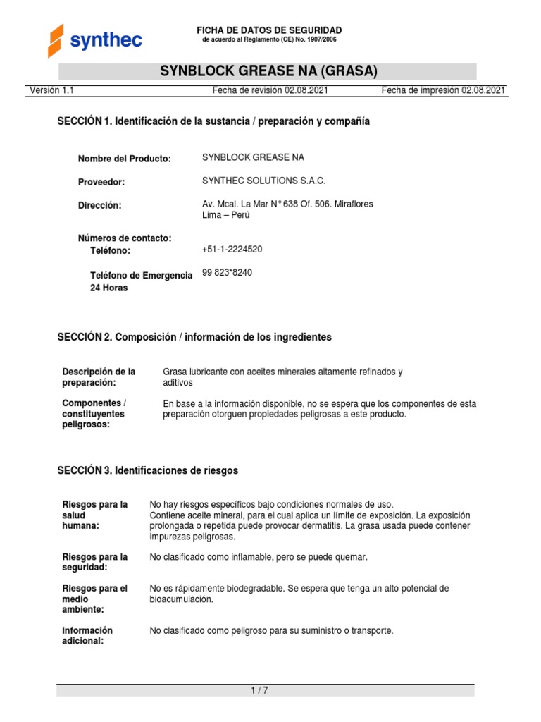 MSDS_SYNBLOCK_GREASE_NA__ES__v1_1 | PDF