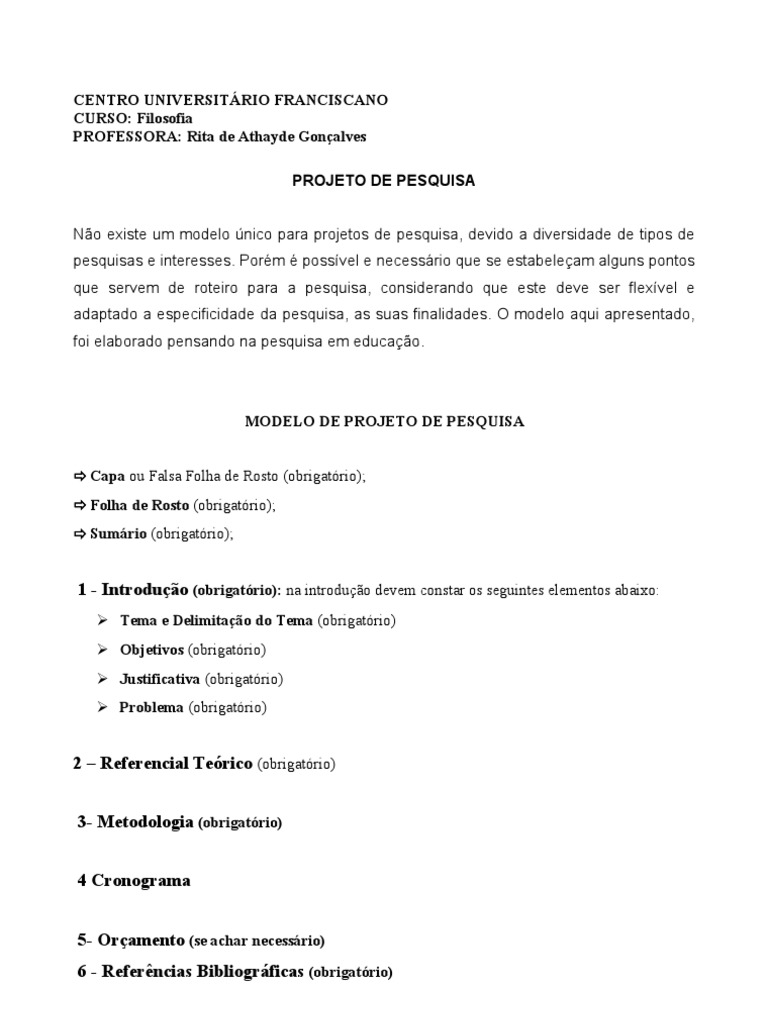 Projeto de Pesquisa - Modelo | Download grátis PDF | Metodologia | Science
