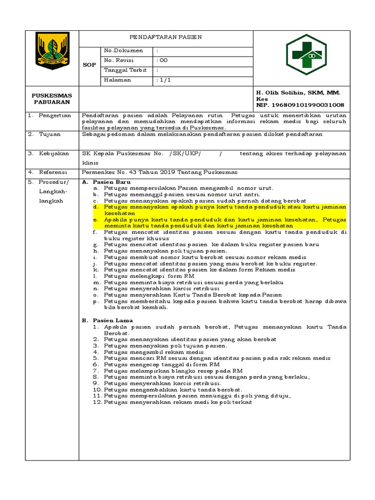 3111 Sop Loket Pendaftaran | PDF