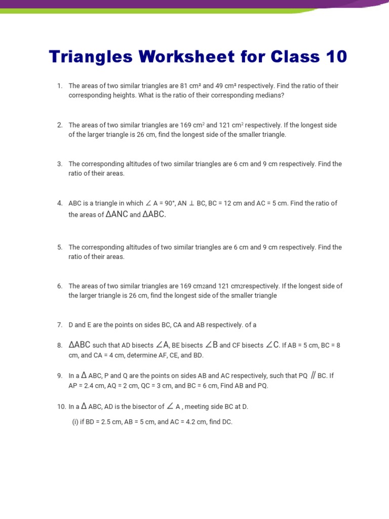 Class 10 Triangles Exercises | PDF | Science & Mathematics