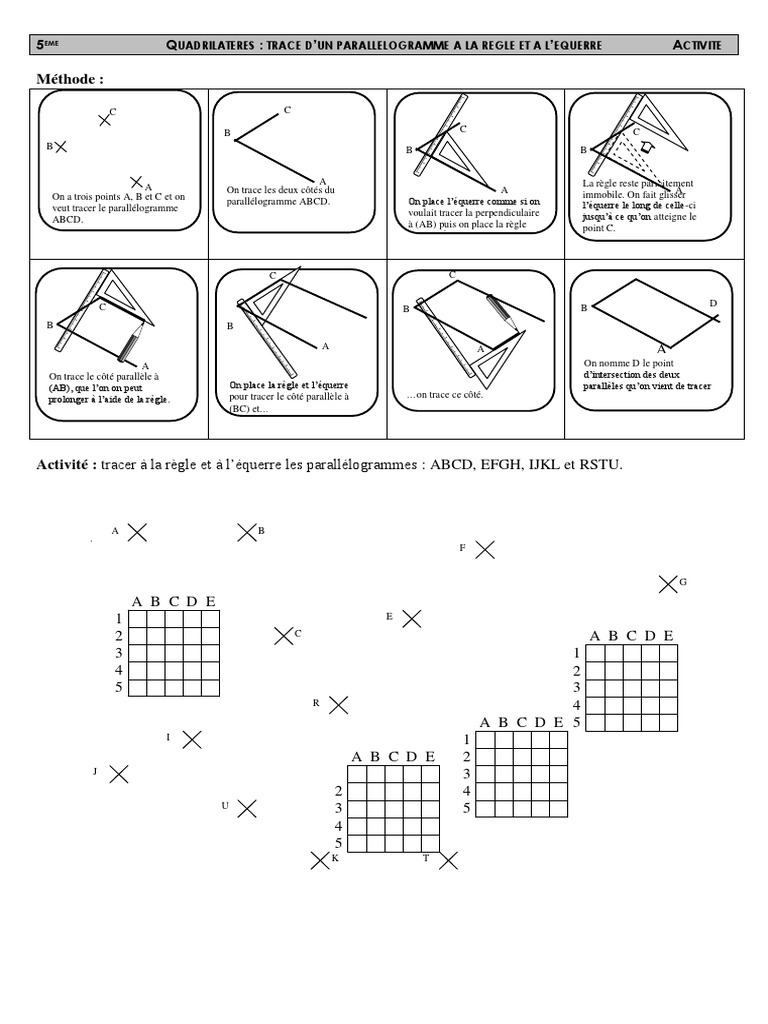 Chap 4 - Ex - Tracé D'un Parallélogramme À L'aide de La Règle Et À L'Equerre - CORRIGE | PDF ...