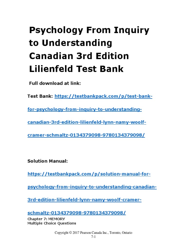 Psychology From Inquiry To Understanding Canadian 3rd Edition ...