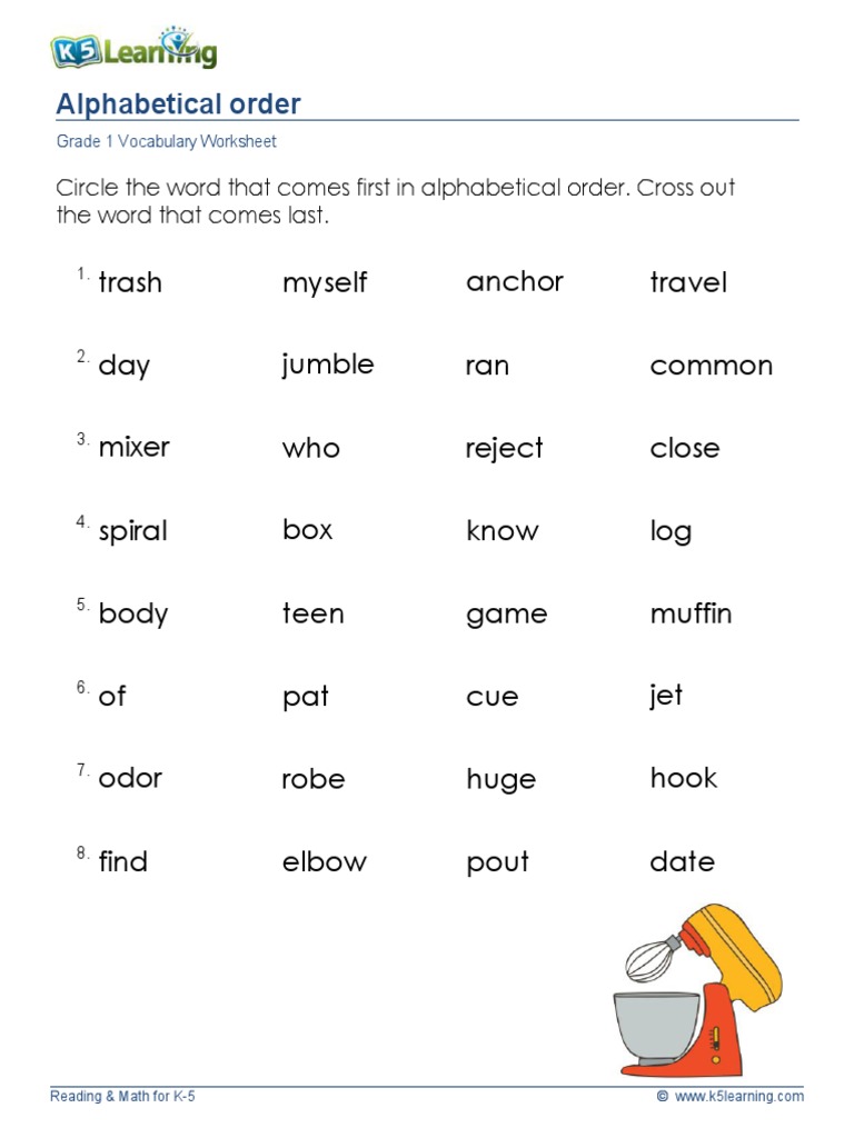 1st Grade Alphabetical Order 5 | PDF