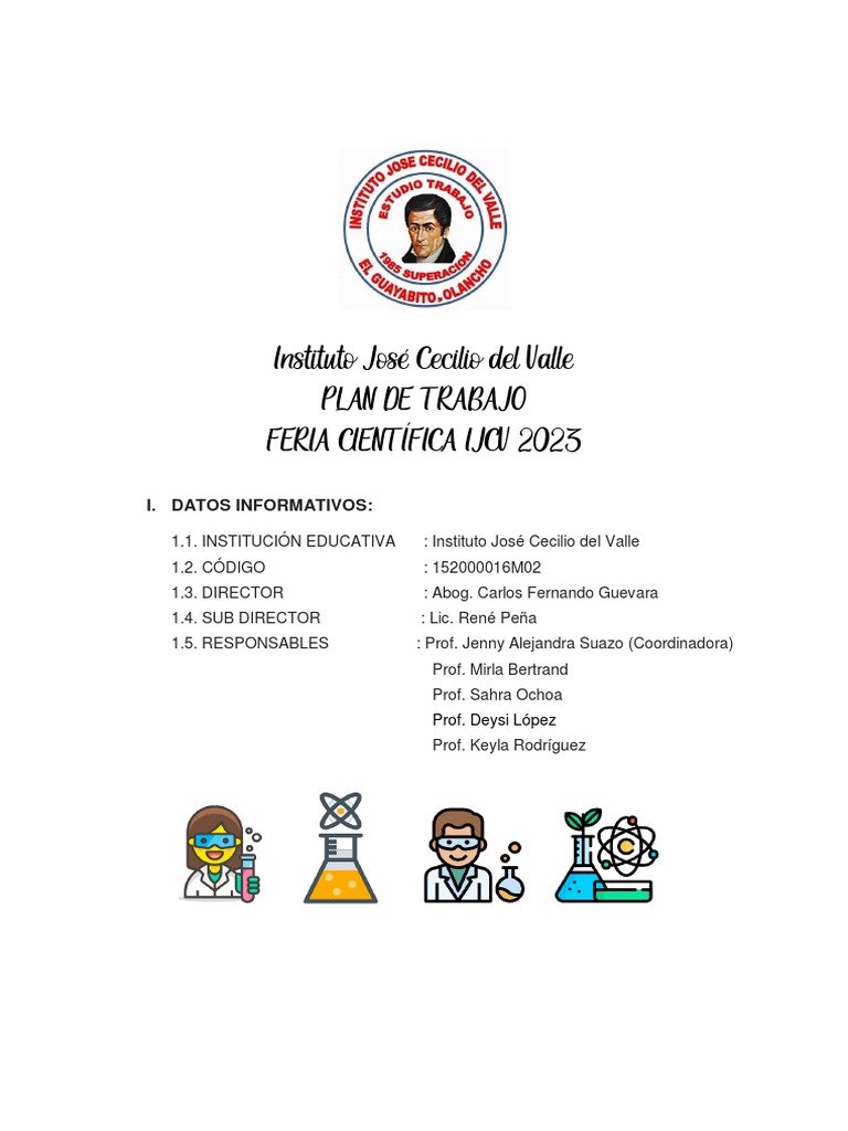 Plan-de-trabajo-de-la-feria-de-ciencias-IJCV 2023 | PDF