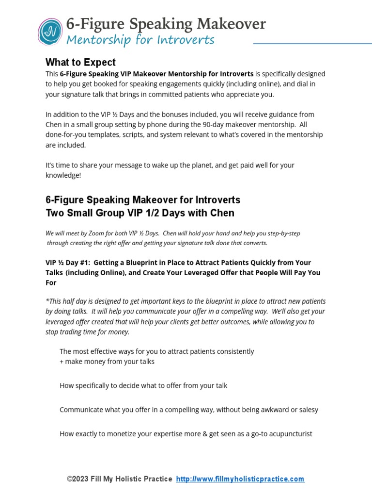 6-Figure Speaking For Introverts-VIP Makeover Mentorship Experience | PDF
