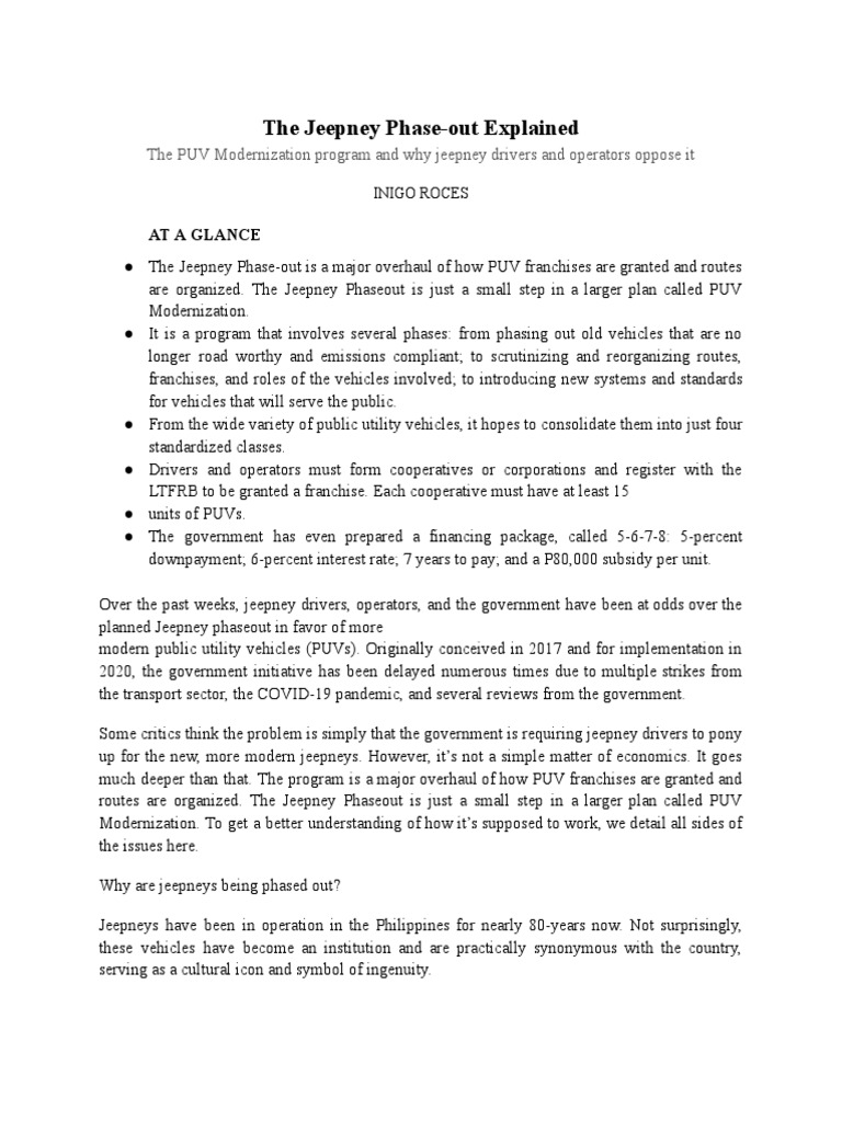The Jeepney Phase-Out Explained | PDF