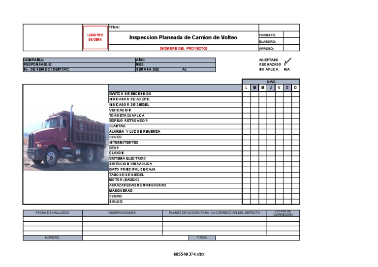 Inspección Camión Volteo: Formato y Proceso | PDF