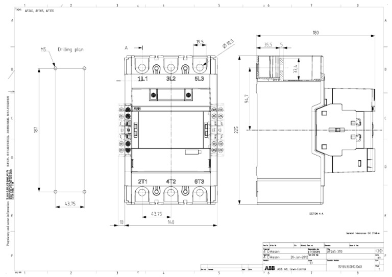 Dimensiones ABB Contactor 1SFB535001G1060-AF265, AF305, AF370 - dwg1 | PDF