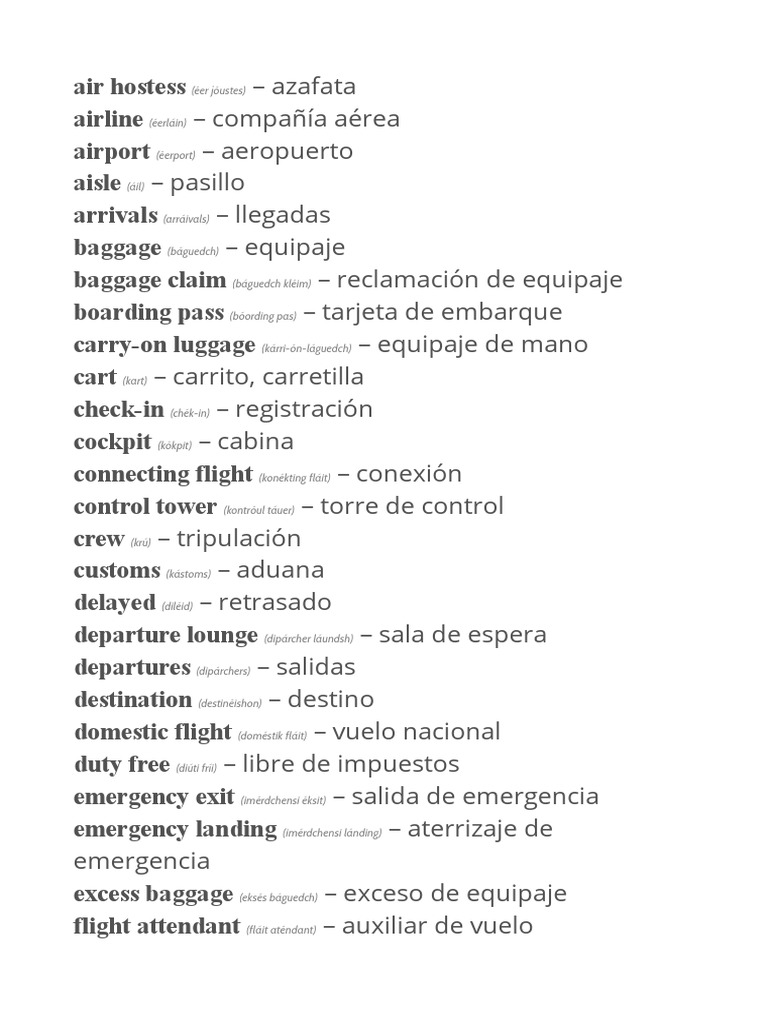 Vocabulario Aeropuertos | PDF