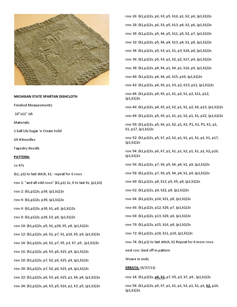 Michigan State Spartan Dishcloth | PDF