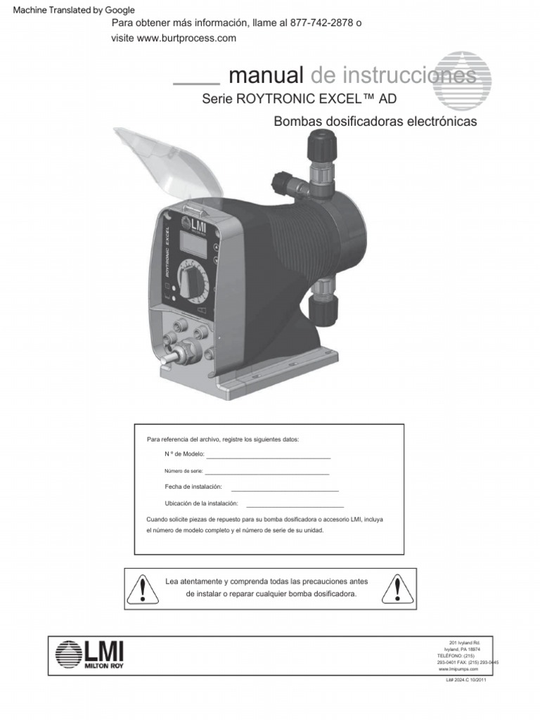 LMI Series AD Roytronic EXCEL Electronic Metering Pump Instruction Manual | PDF