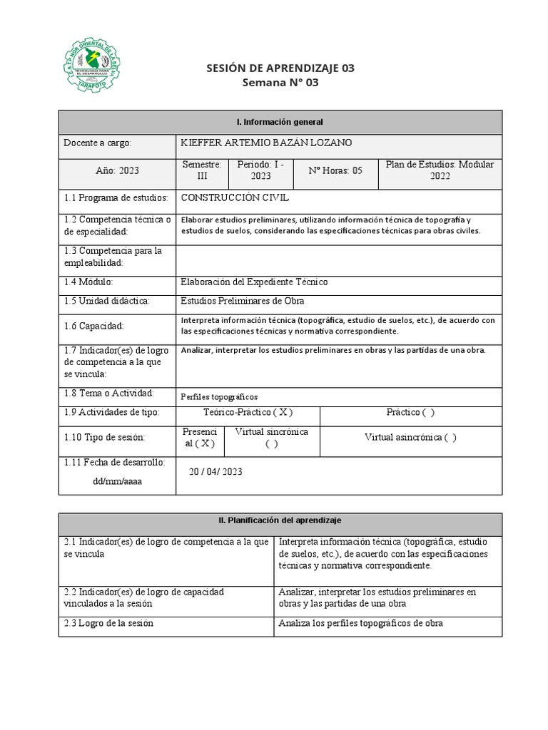 Formato Sesión de Aprendizaje 2023 | PDF