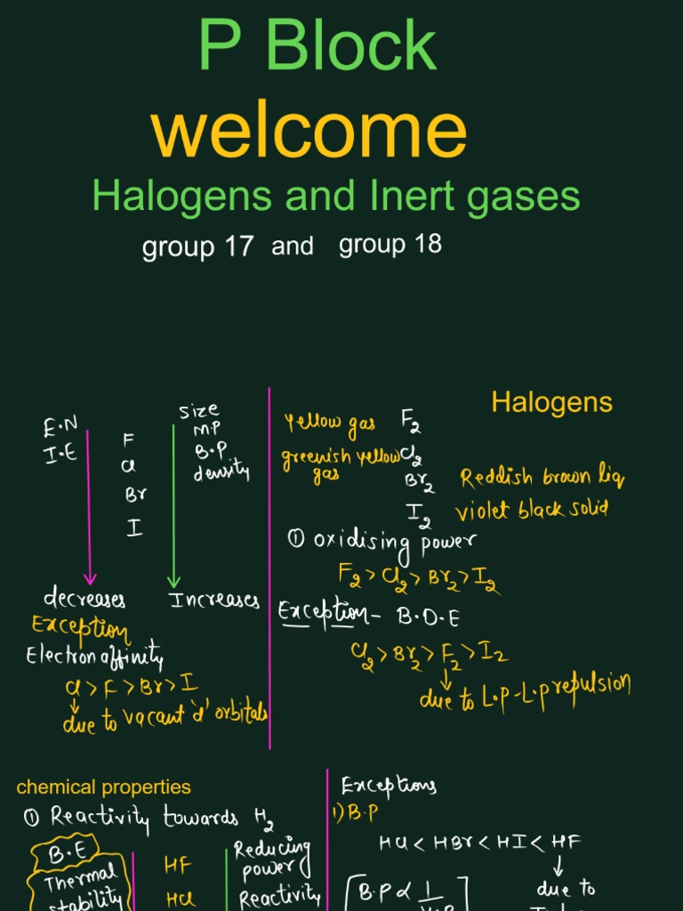 P Block (Halogens and Inert Gases) Lec 06 Pankaj Sir | PDF