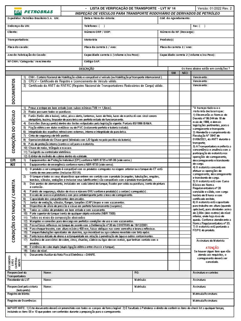 Check List Lubrificante 2022 (Reduc) | PDF | Materiais