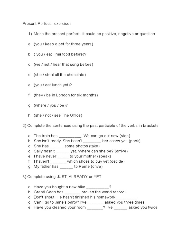 present perfect worksheet | PDF
