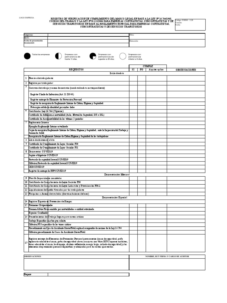 Checklist de Verificación Cumplimiento Subcontratistas, Carpeta de ...